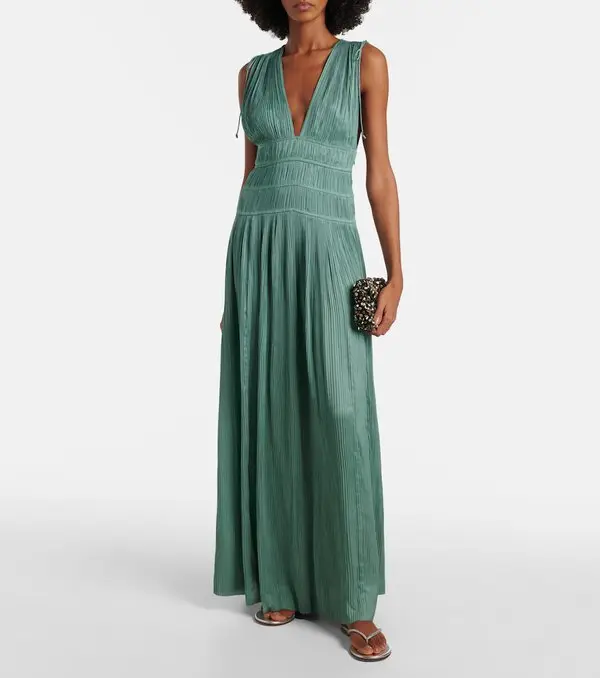 Ulla Johnson Tasneem Satin Plissé Gown - Blue