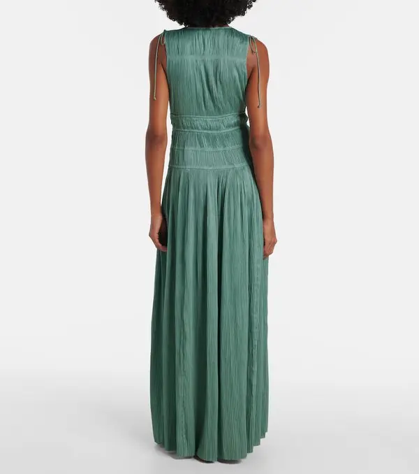 Ulla Johnson Tasneem Satin Plissé Gown - Blue