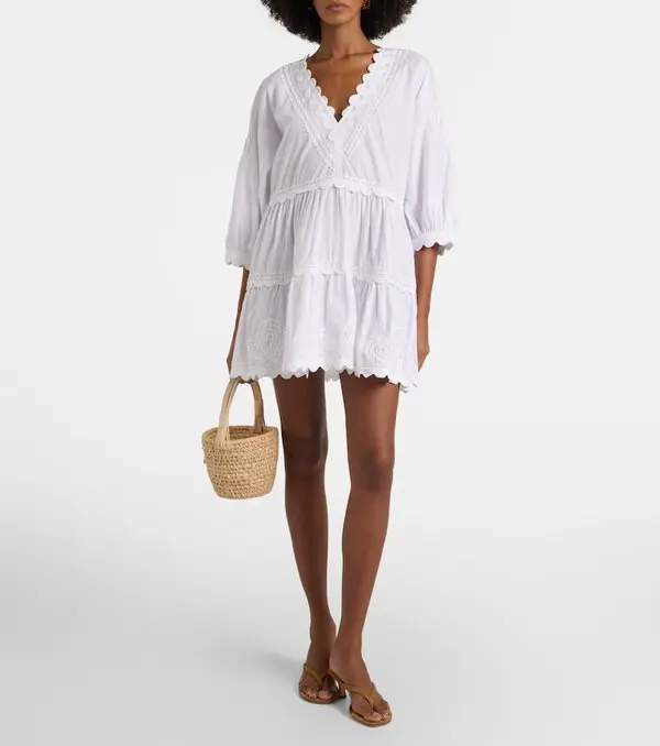JULIET DUNN Embroidered Cotton Poplin Minidress - White