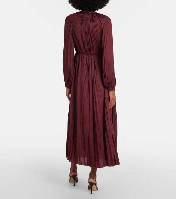 Ulla Johnson Alexia Satin Plissé Midi Dress - Burgundy