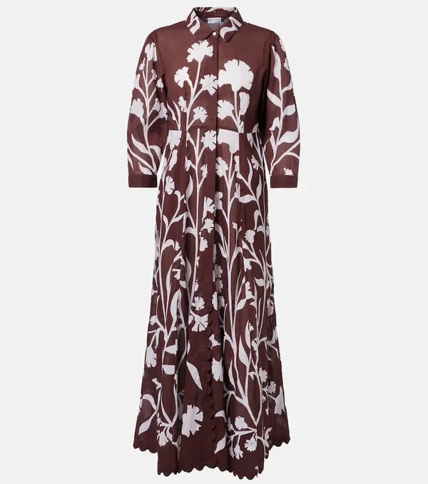 JULIET DUNN Printed Cotton Midi Shirt Dress - Brown