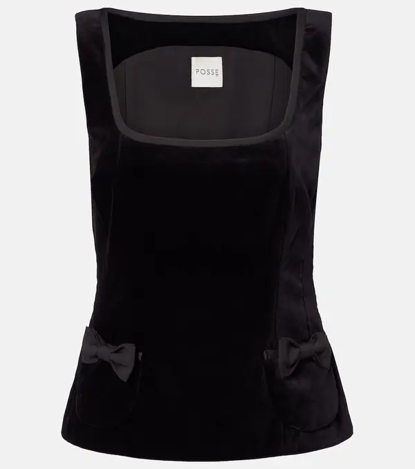 Posse Quincy Bow-detail Velvet Top