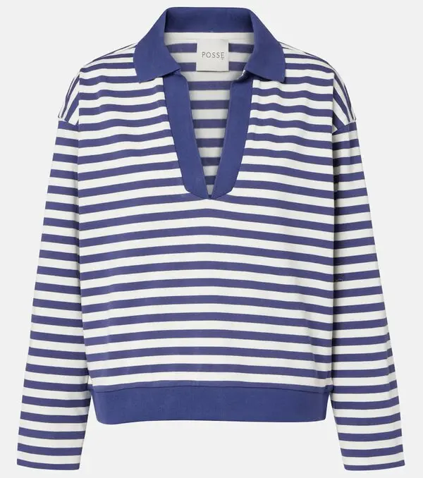 Posse Haisley Striped Cotton Polo Shirt - Blue