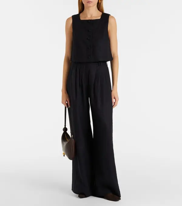 Posse Linen Crop Top - Black