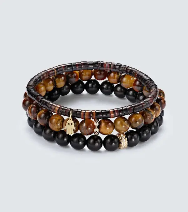 SYDNEY EVAN Set Of Three 14kt Gold Beaded Bracelets With Gemstones And Diamonds - Multicoloured