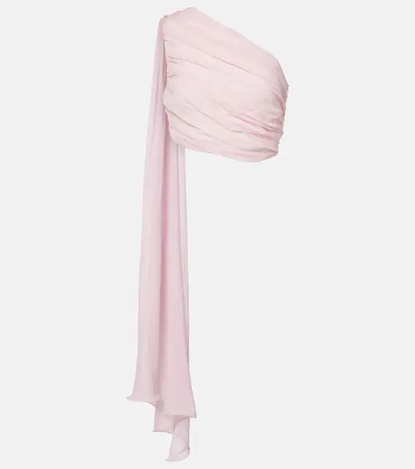Posse Solene Gathered Scarf-detail Mesh Top - Pink