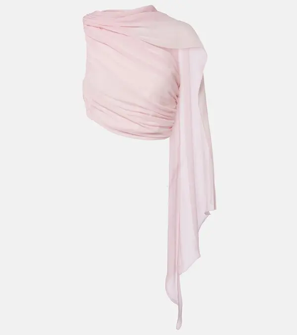 Posse Solene Gathered Scarf-detail Mesh Top - Pink