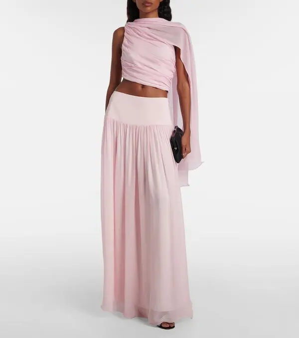 Posse Solene Gathered Scarf-detail Mesh Top - Pink