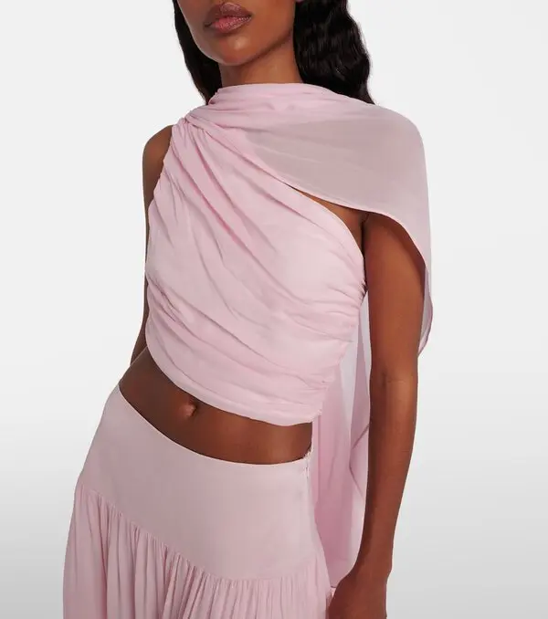 Posse Solene Gathered Scarf-detail Mesh Top - Pink