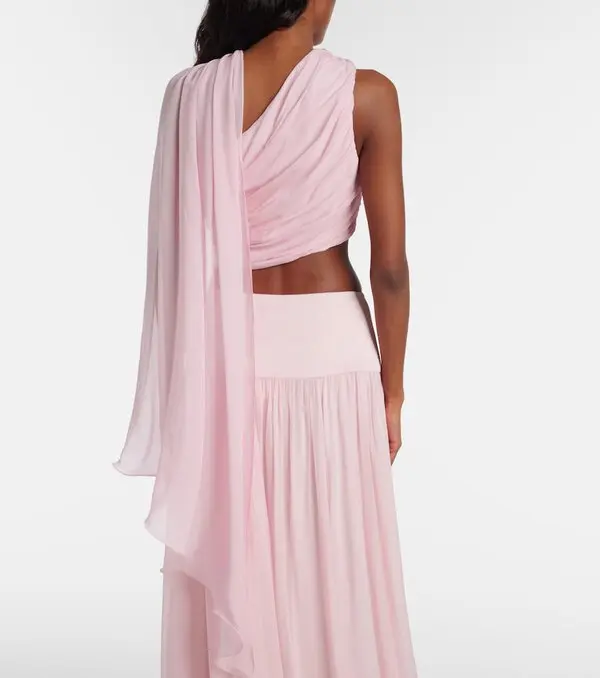 Posse Solene Gathered Scarf-detail Mesh Top - Pink