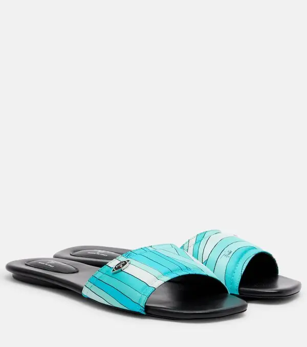 Emilio Pucci Printed Silk Slides - Blue
