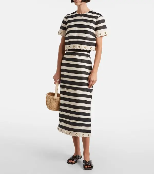 Zimmermann Rebellion Striped Linen Crop Top - Black