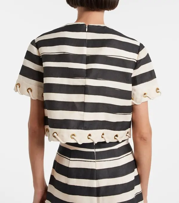 Zimmermann Rebellion Striped Linen Crop Top - Black