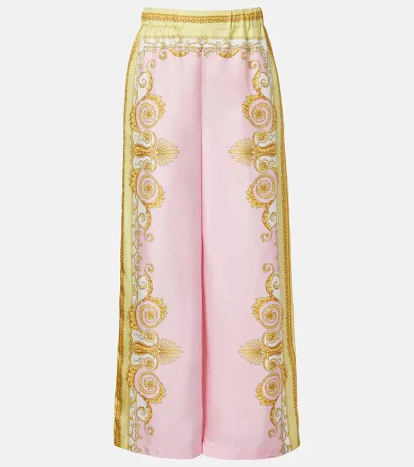 Versace Barocco Foulard Silk Twill Wide-leg Pants - Multicoloured