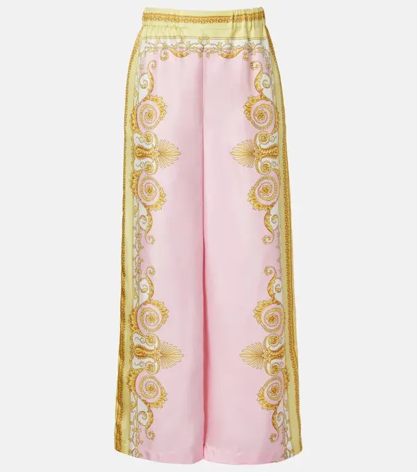 Versace Barocco Foulard Silk Twill Wide-leg Pants - Multicoloured