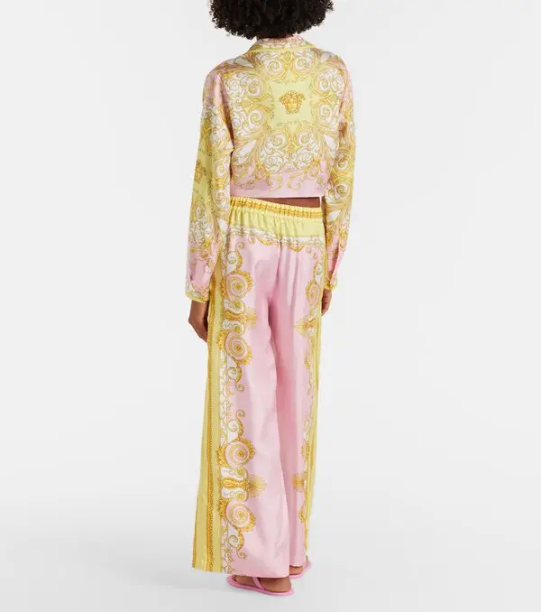 Versace Barocco Foulard Silk Twill Wide-leg Pants - Multicoloured