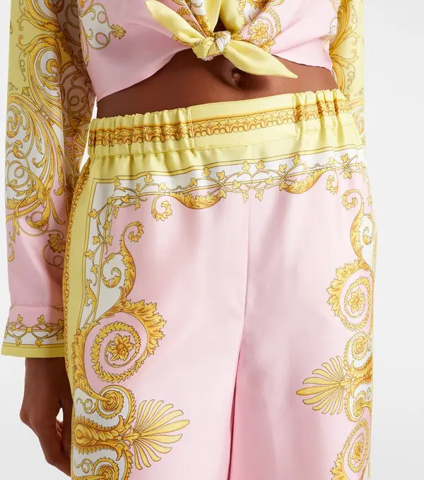 Versace Barocco Foulard Silk Twill Wide-leg Pants - Multicoloured