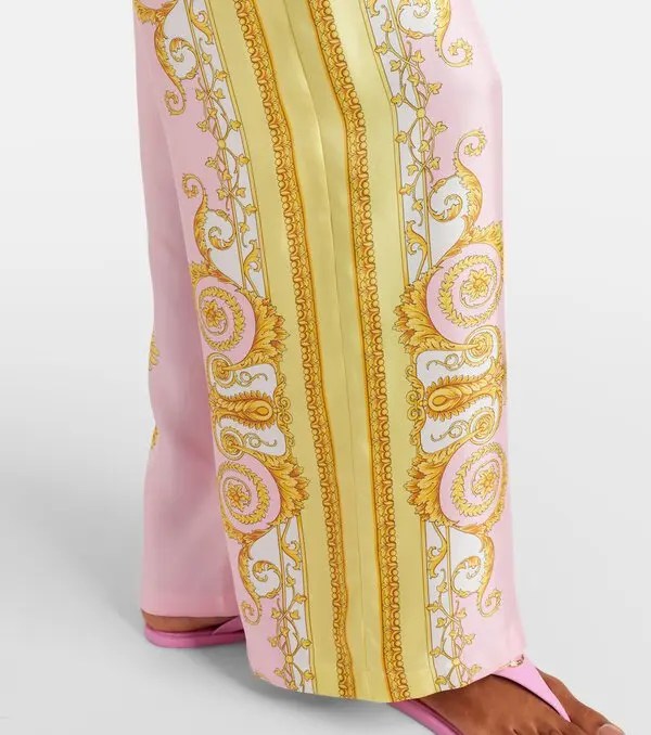 Versace Barocco Foulard Silk Twill Wide-leg Pants - Multicoloured