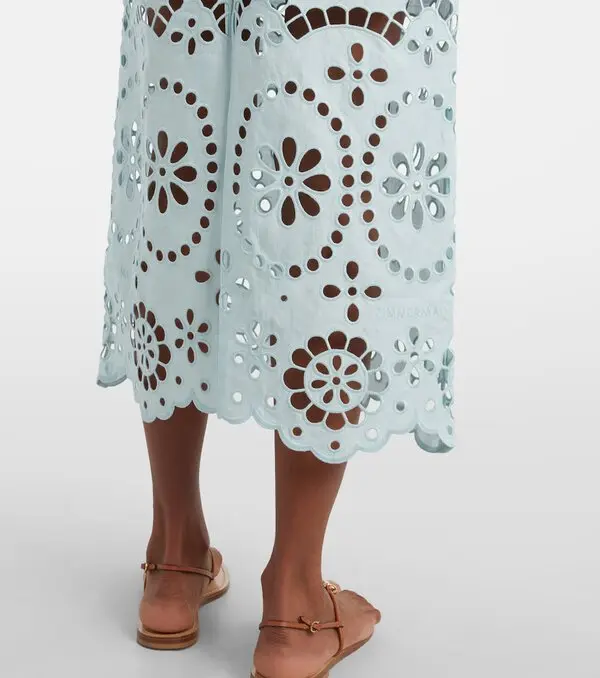 Zimmermann Awaken Embroidered Linen Midi Skirt - Blue