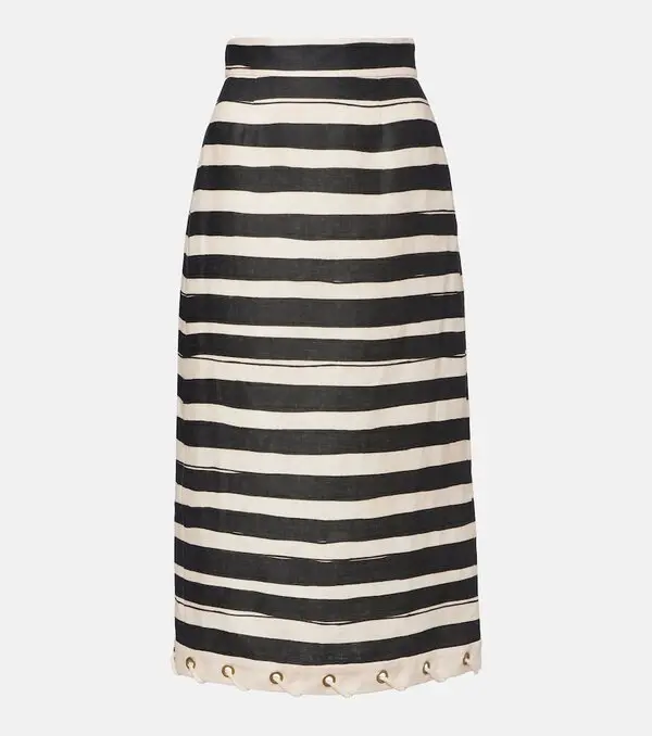 Zimmermann Rebellion Striped Linen Midi Skirt - White