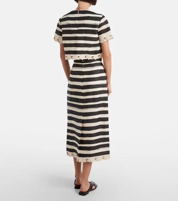 Zimmermann Rebellion Striped Linen Midi Skirt - White