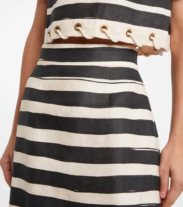 Zimmermann Rebellion Striped Linen Midi Skirt - White