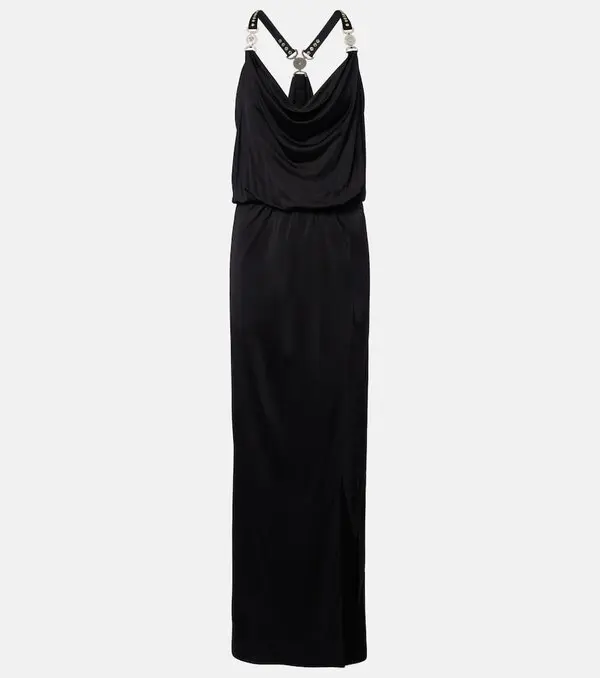 Versace Embellished Jersey Gown - Black
