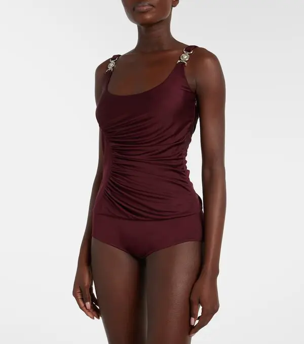 Versace Medusa Ruched Jersey Bodysuit - Burgundy