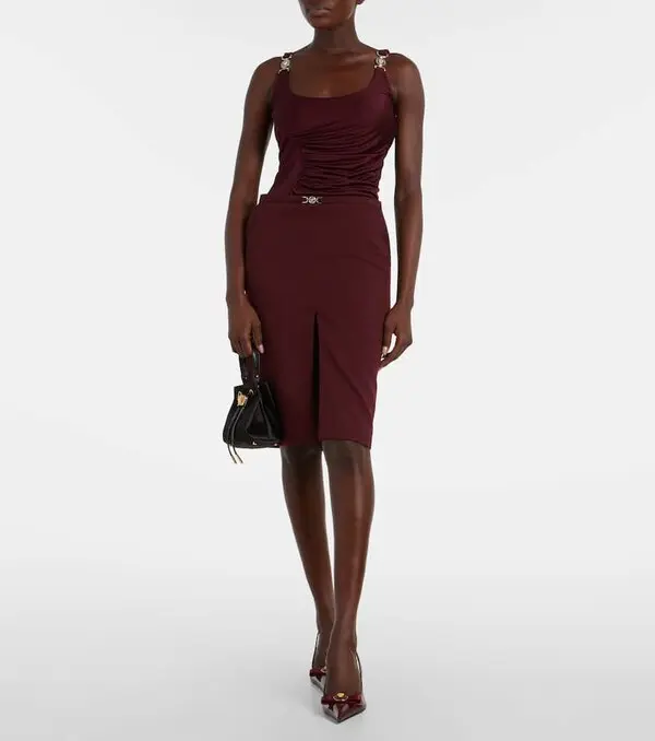 Versace Medusa Ruched Jersey Bodysuit - Burgundy