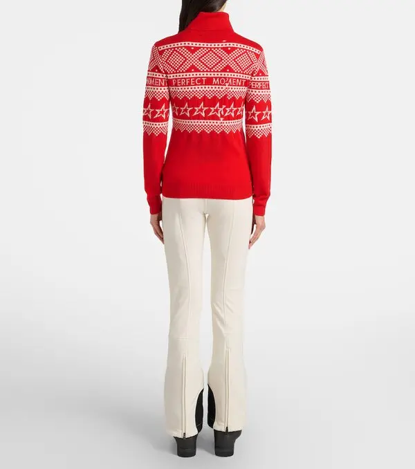 Perfect Moment Holiday Intarsia Wool Turtleneck Sweater - Red
