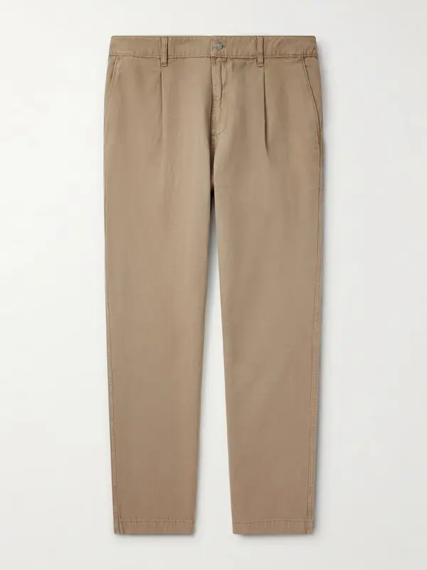 Mr P. Daniel Tapered Pleated Organic Cotton-canvas Trousers - Brown