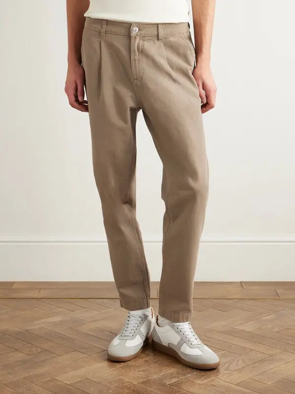 Mr P. Daniel Tapered Pleated Organic Cotton-canvas Trousers