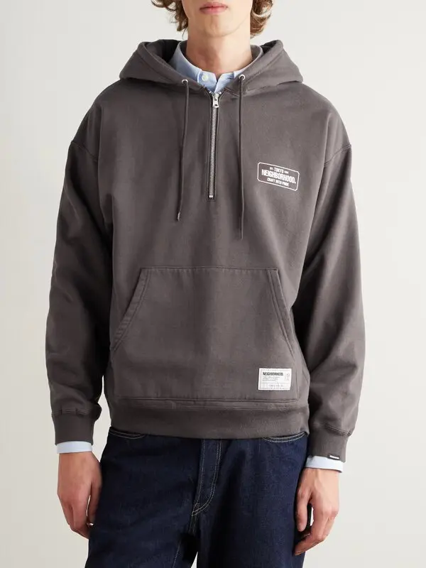NEIGHBORHOOD Logo-print Cotton-jersey Half-zip Hoodie
