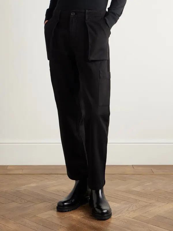Mr P. Edward Straight-leg Cotton-twill Cargo Trousers - Black