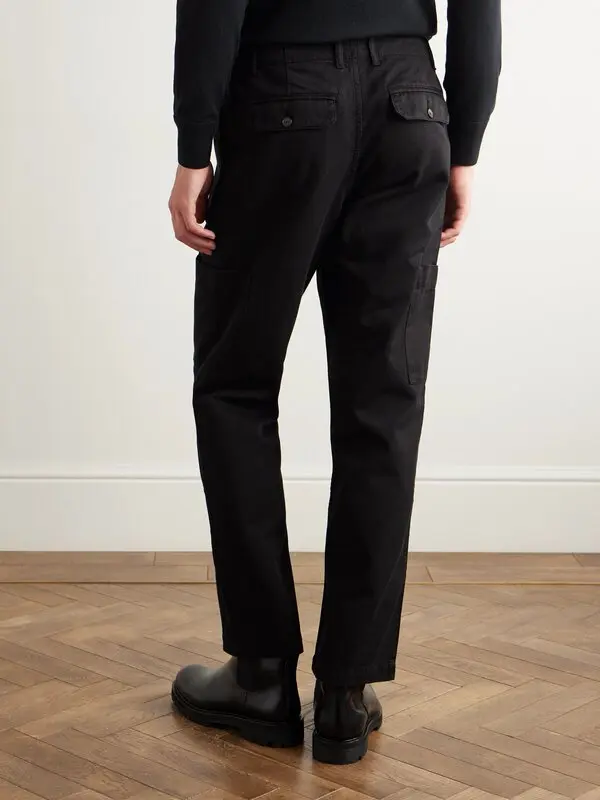 Mr P. Edward Straight-leg Cotton-twill Cargo Trousers - Black