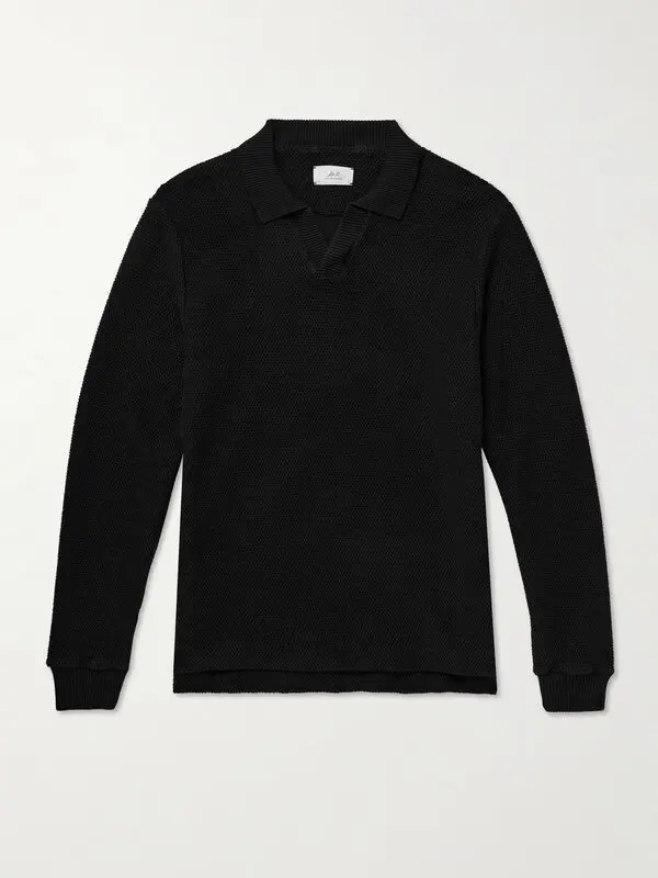Mr P. Honeycomb-knit Cotton Polo Shirt - Black
