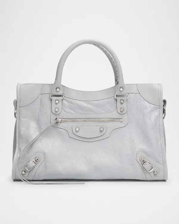 Balenciaga Le City Medium Leather Tote Bag - 1210 Light Grey
