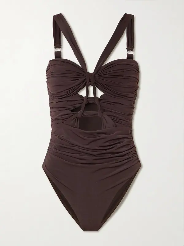 Zimmermann Cutout Ruched Swimsuit - Brown