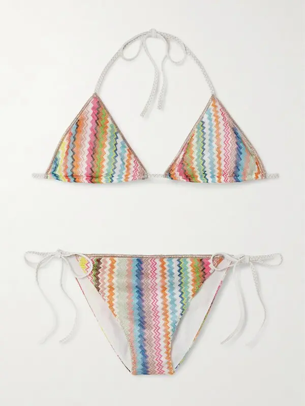 Missoni Mare Metallic-trimmed Striped Crochet-knit Triangle Bikini - Multi