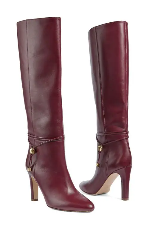 LK BENNETT Loretta Knee High Boots - Burgundy