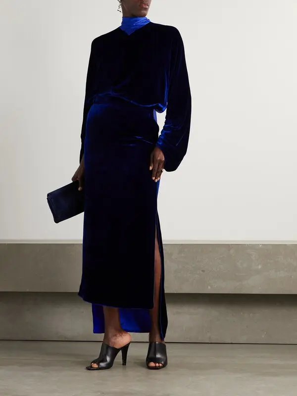 LANVIN Asymmetric Velvet Midi Skirt - Blue