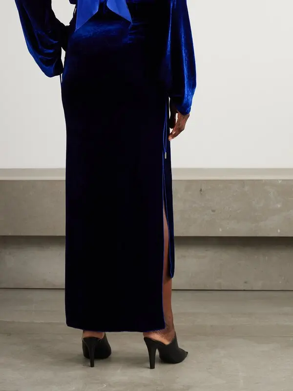 LANVIN Asymmetric Velvet Midi Skirt - Blue
