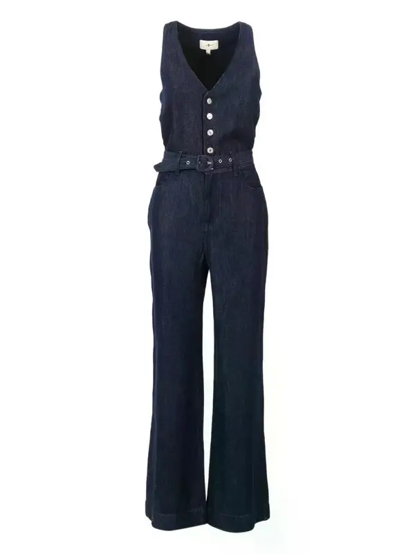 7 For All Mankind Belted Wide-leg Jumpsuit - Blue