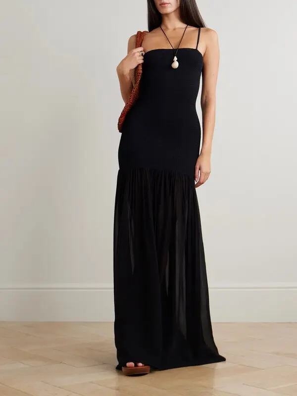 corset sheer maxi dress Open-Back Sheer-Corset Beaded Prom Dress with Slit Red / 8
