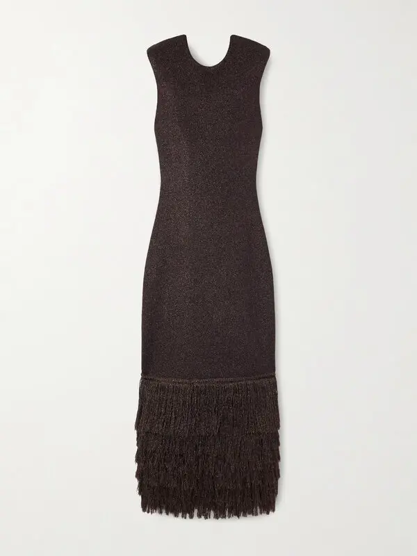 Aje Breeze Fringed Metallic Knitted Midi Dress