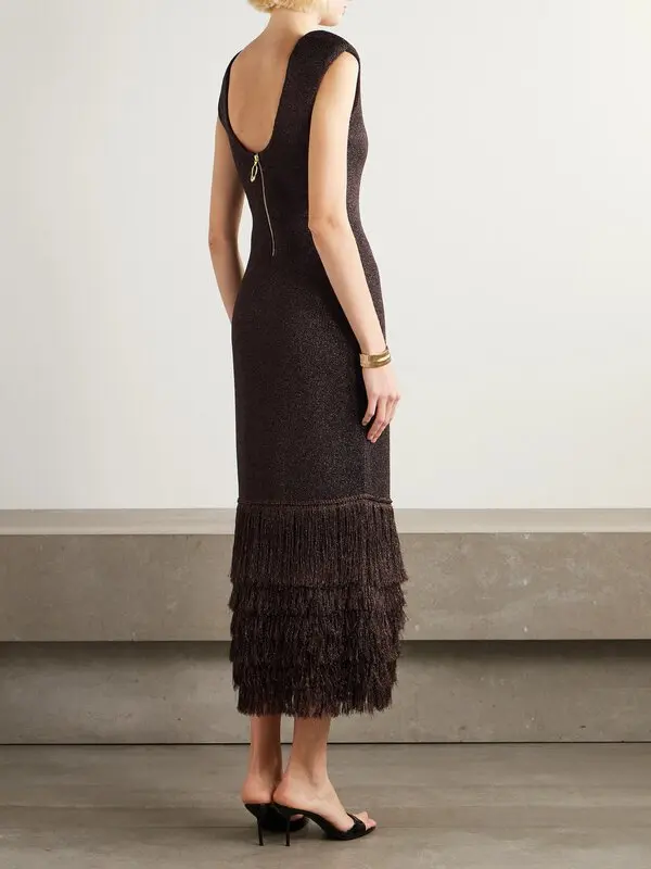 Aje Breeze Fringed Metallic Knitted Midi Dress