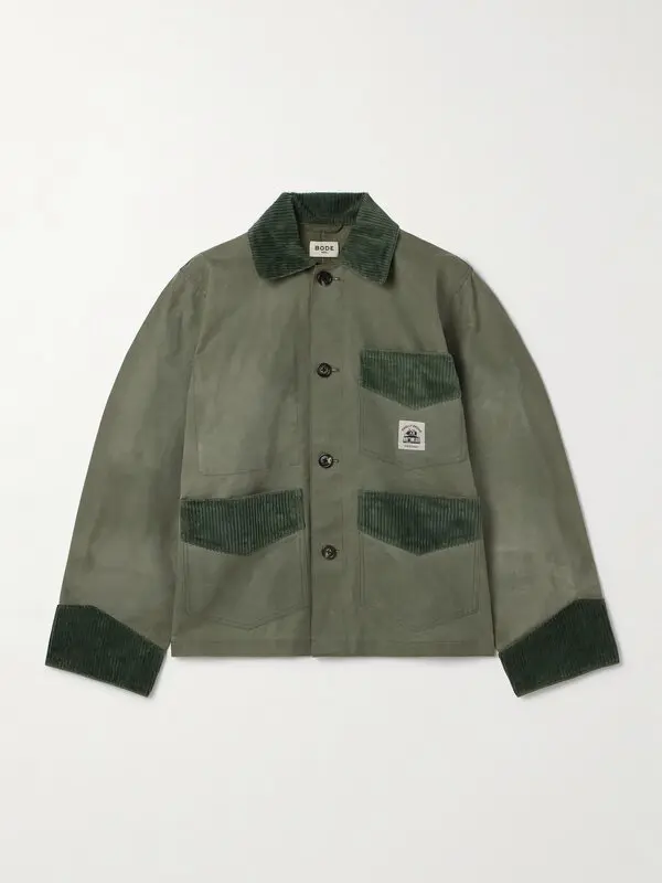 BODE Corduroy-trimmed Waxed-cotton Jacket - Green