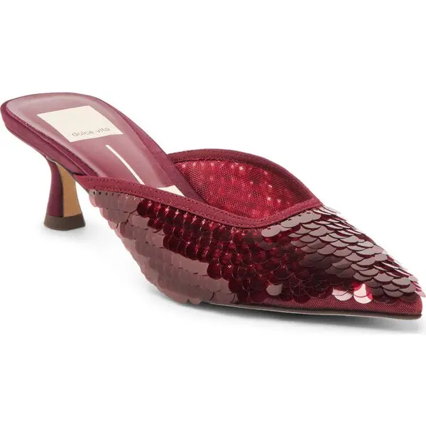 Dolce Vita Cleo Shimmer Kitten Heel Mule - Cranberry Sequin