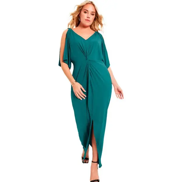 JUNE + VIE Twist-front A-line Dress - Tropical Teal