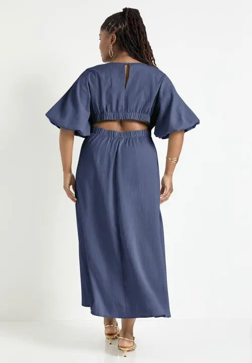 JUNE & VIE Puff-sleeve Babydoll Maxi Dress